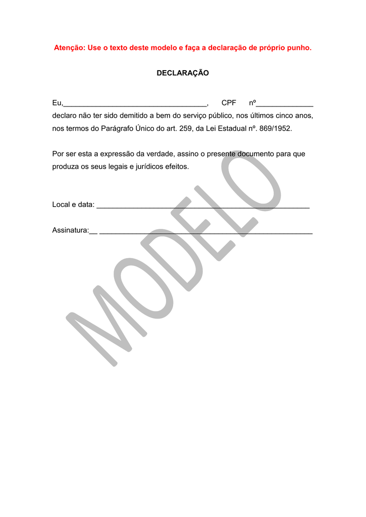 Exemplo De Declaração De Proprio Punho – Novo Exemplo Exemplo De Declaração De Proprio Punho – Novo Exemplo